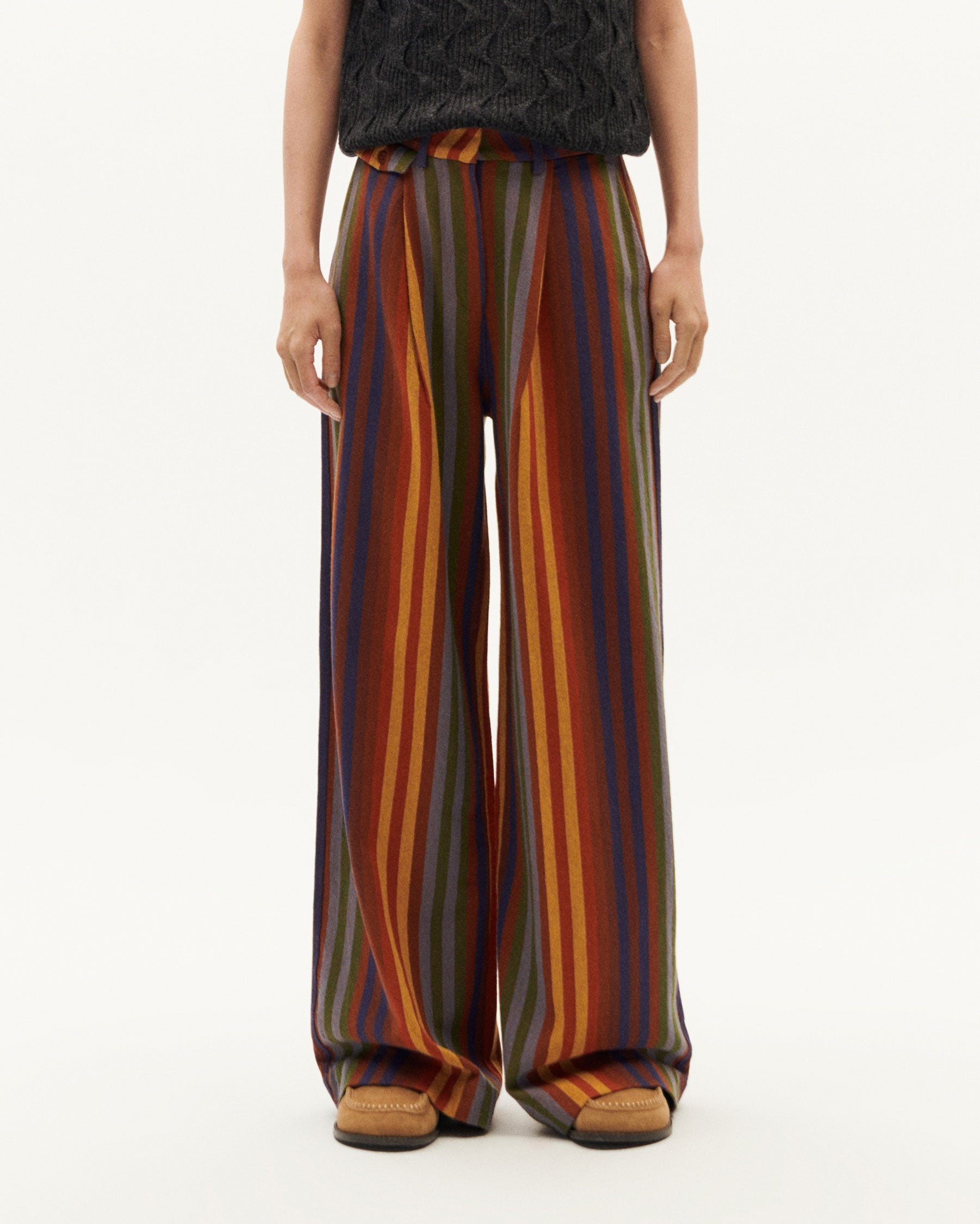 Multicolor striped sustainable pants for women | Thinking Mu – THINKING ...